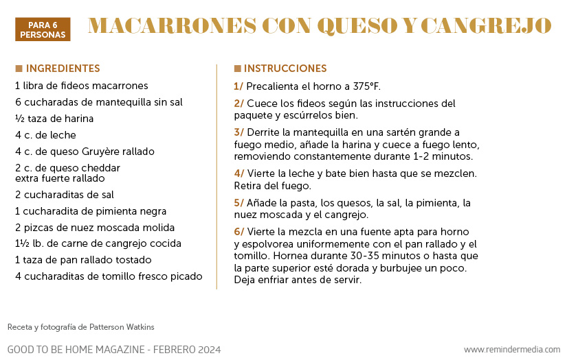 Macarrones con queso y cangrejo